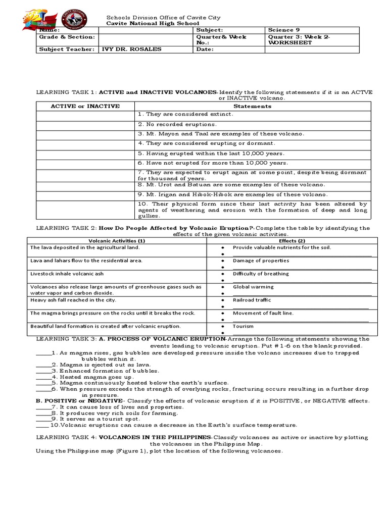 Q3 Week2 Worksheet | PDF | Volcano | Types Of Volcanic Eruptions