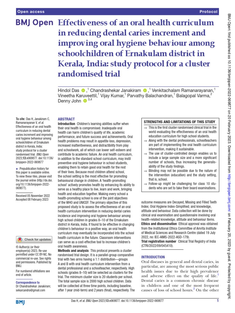 Effectiveness of an oral health curriculum in reducing dental caries increment and improving ...