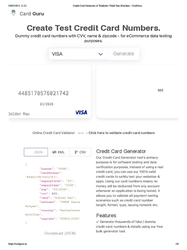 Credit Card Generator & Validator - Valid Visa Numbers - CardGuru | Download Free PDF | Credit ...