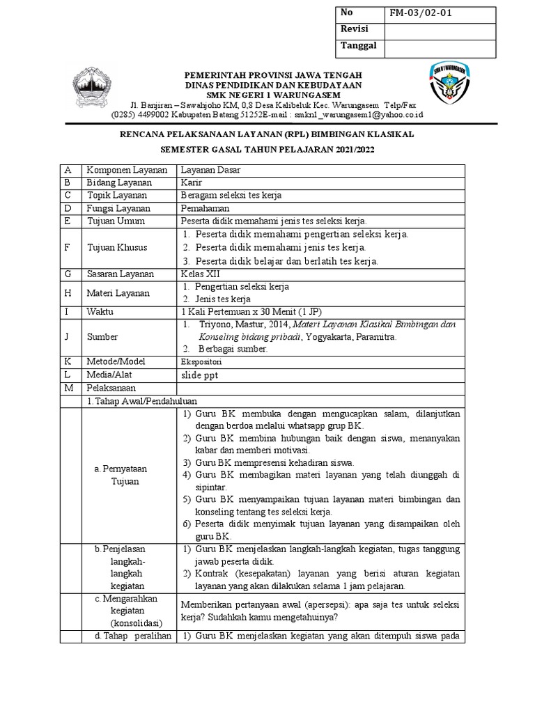 RPL BK Klasikal Beragam Seleksi Tes Kerja | PDF