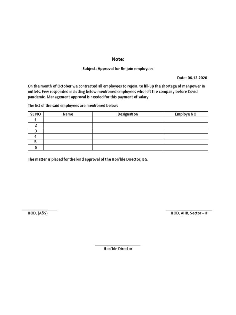Note Approval For Rejoin | PDF