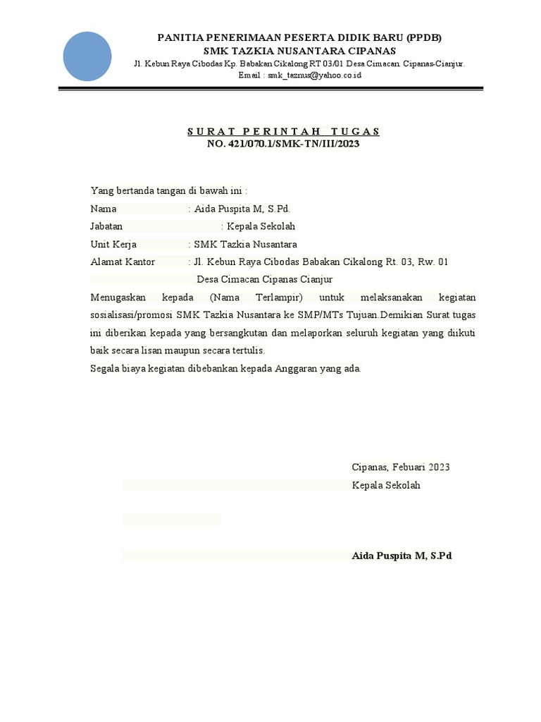 Format Surat Tugas Dan SPPD (PPDB) | PDF