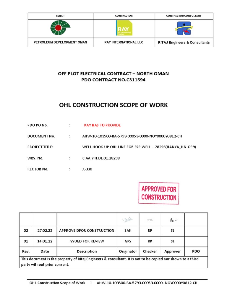 Ohl Construction Scope of Work: Off Plot Electrical Contract - North ...