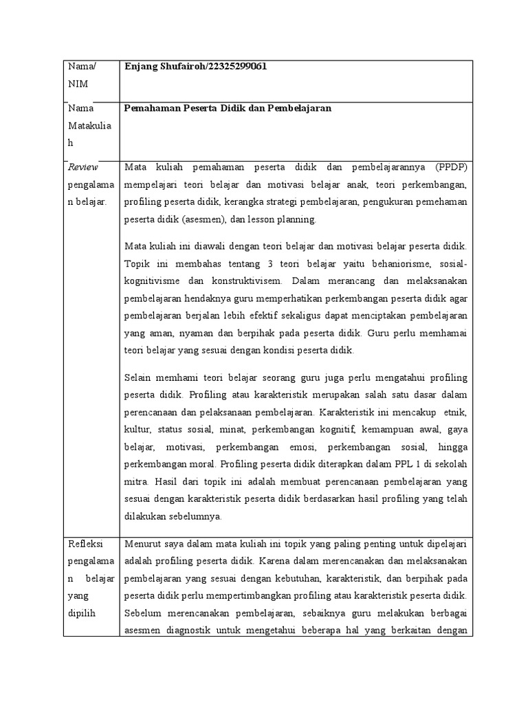 Jurnal Refleksi - PPDP | PDF