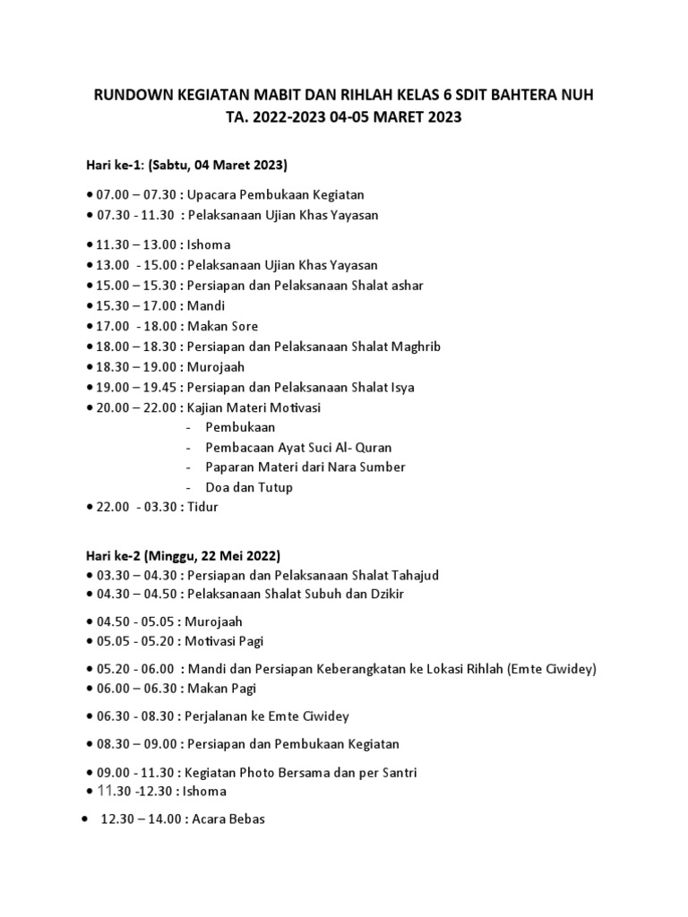 Rundown Kegiatan Mabit Dan Rihlah | PDF