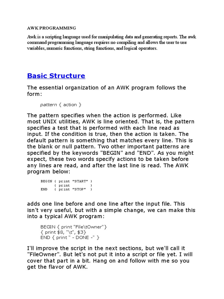 Awk Programming | PDF | Software Development | Computing