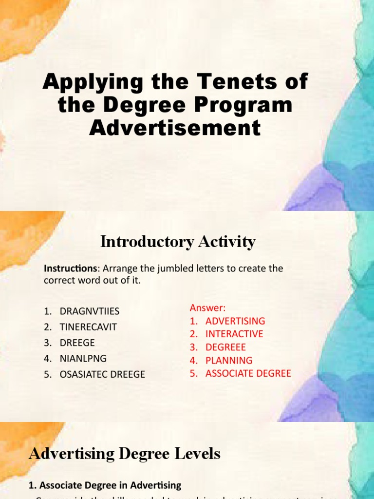 Applying The Tenets of The Degree Program Advertisement | PDF ...
