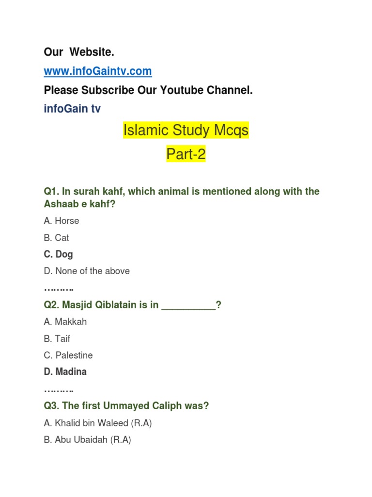 Islamic Study Mcqs Part-2: Our Website | PDF