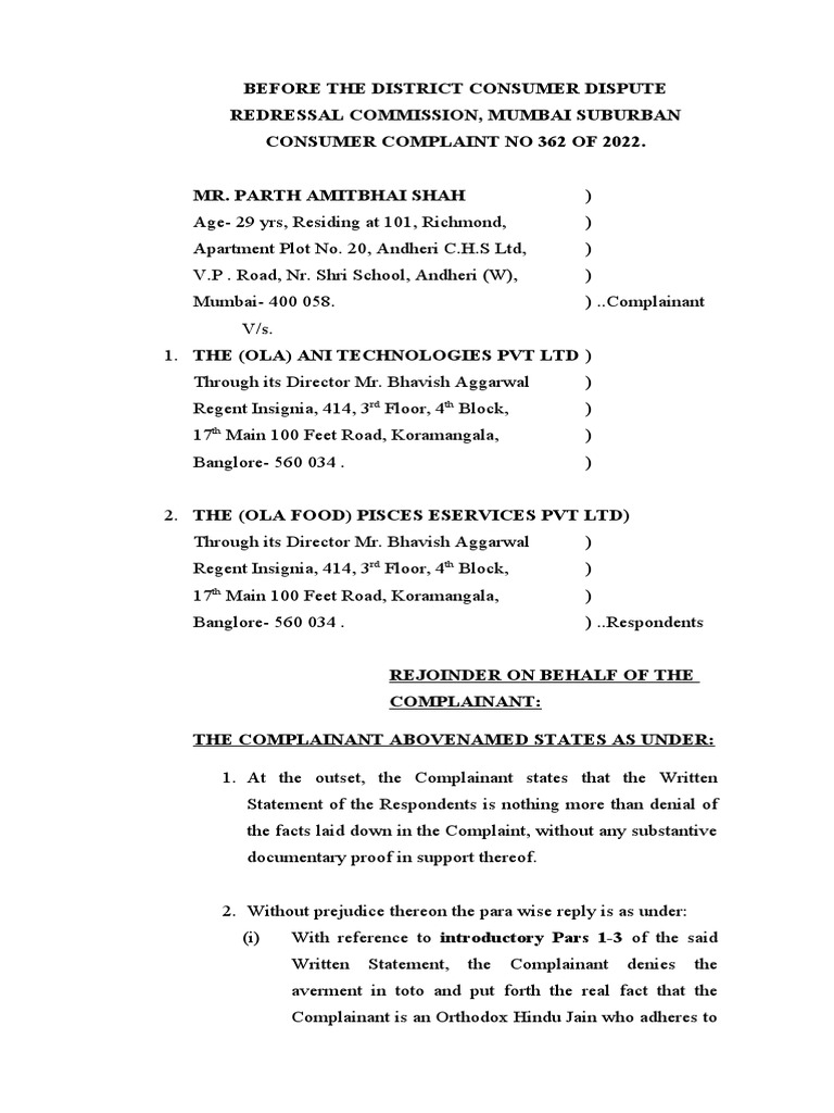 Rejoinder To Written Statement | PDF | Vegetarianism | Food And Drink