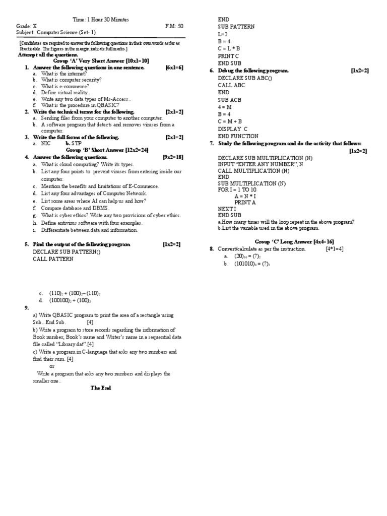 New Model Set 1 | PDF | Computer Program | Programming New Model Set 1 | PDF | Computer Program | Programming