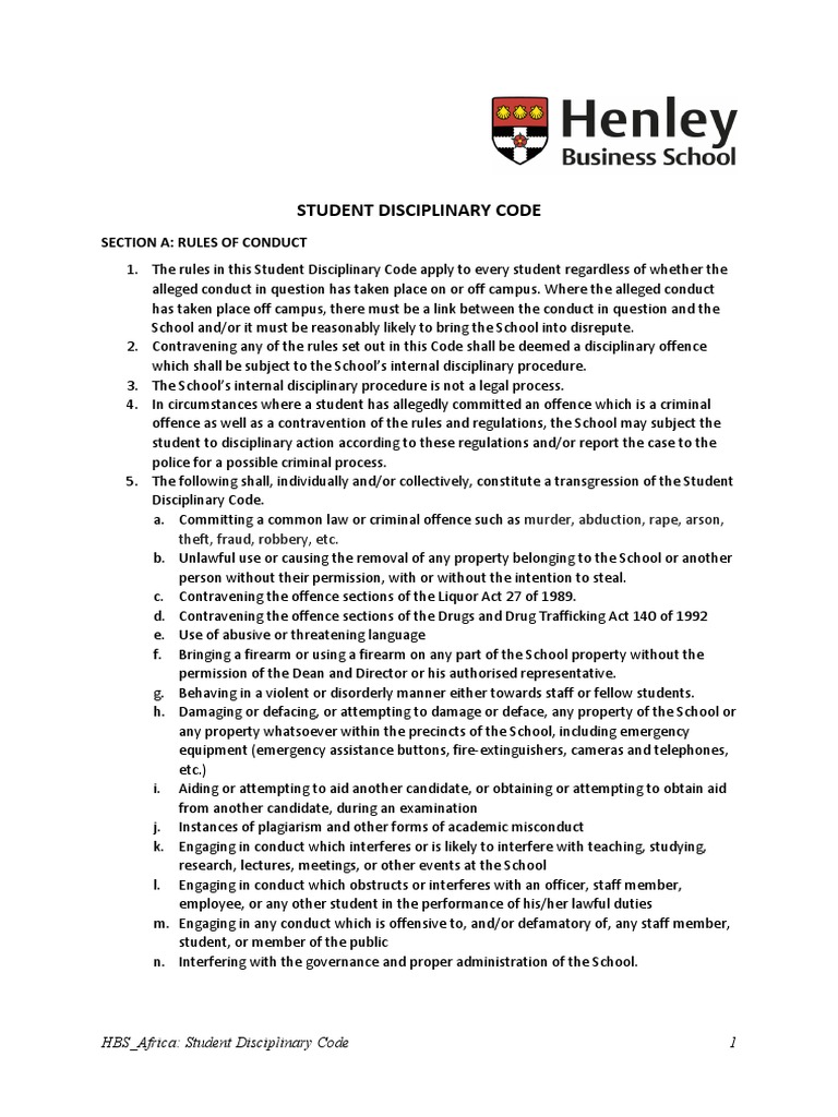 Henley Business School Africa3.1-Student-Disciplinary-Code | Download ...