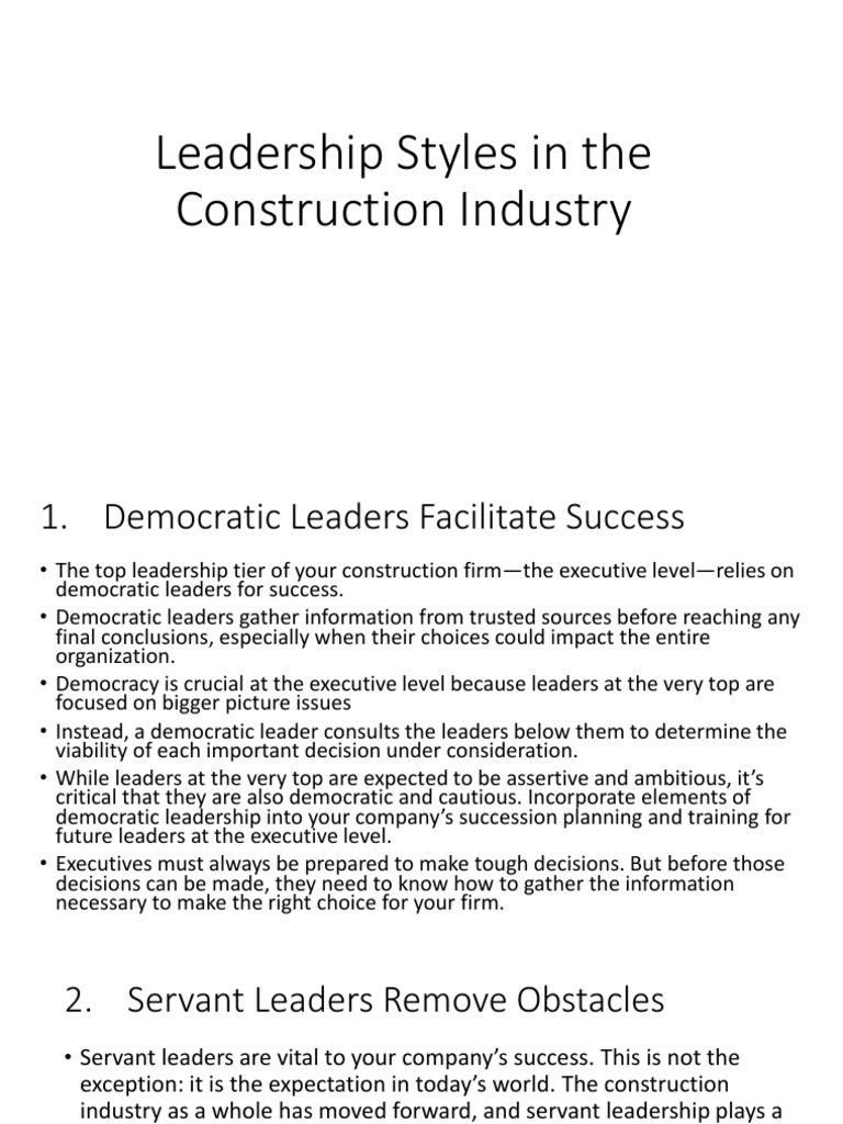 Leadership Style in Construction Industry | PDF | Leadership ...