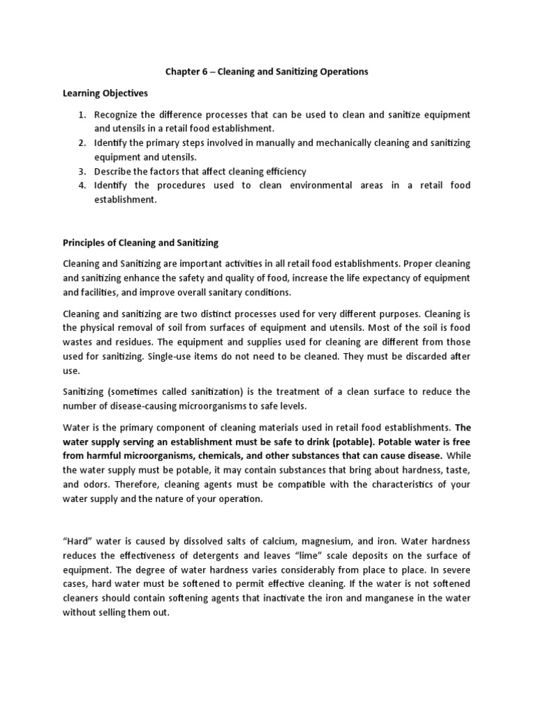Cleaning and Sanitizing in Food Service | PDF | Disinfectant | Water
