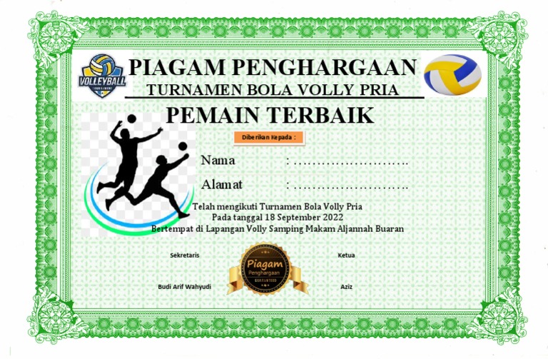 Piagam Penghargaan Volley Ball | PDF