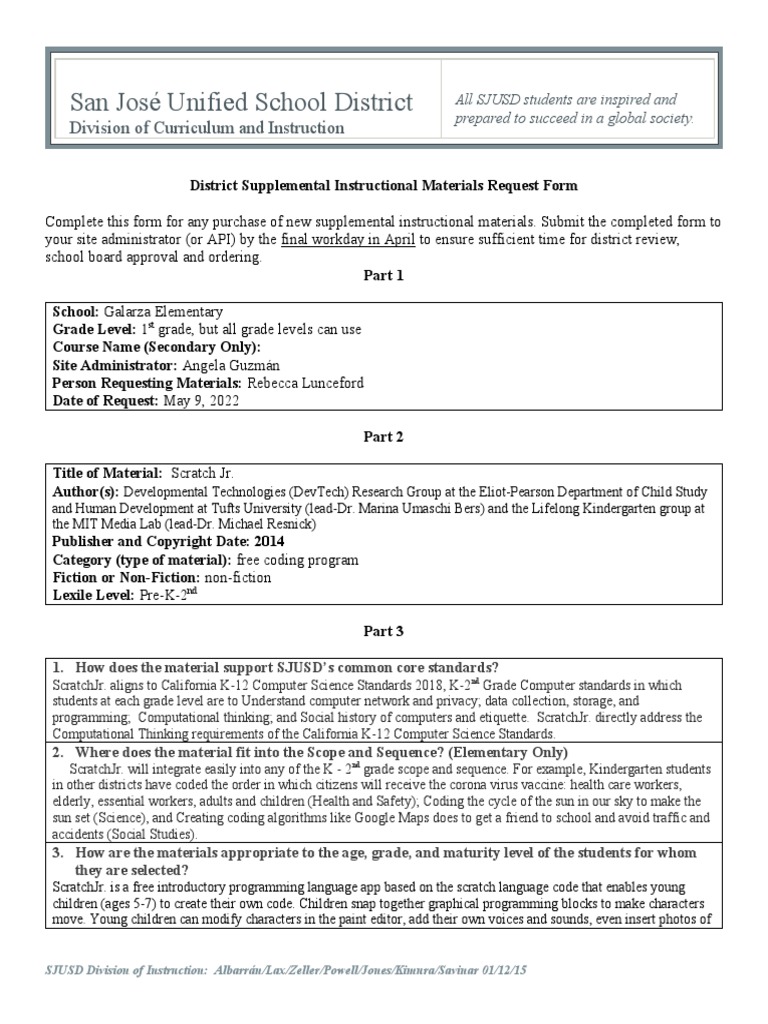 Scratch Jr. Instructional-Material-Request-FORM | PDF | Computer ...