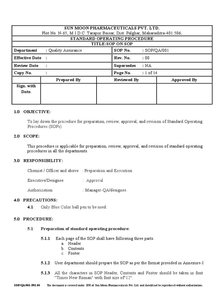 Sop On Sop | PDF | Quality Assurance | Text