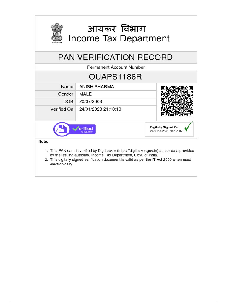 PAN Verification Record: Anish Sharma | PDF