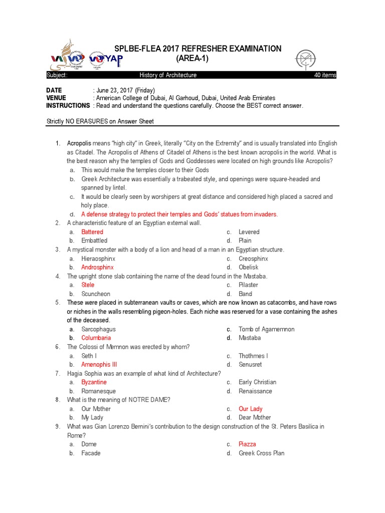 Area 01 Hoa - Answer Key | PDF | Temple | Column
