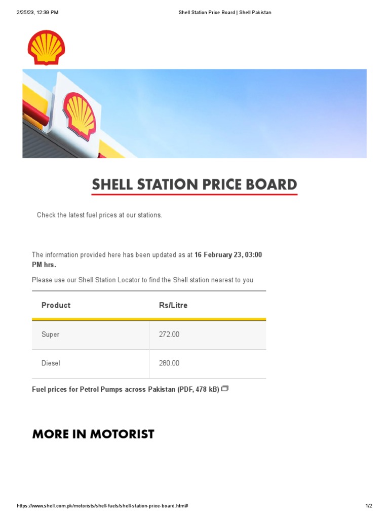 Shell Station Price Board - Shell Pakistan | PDF