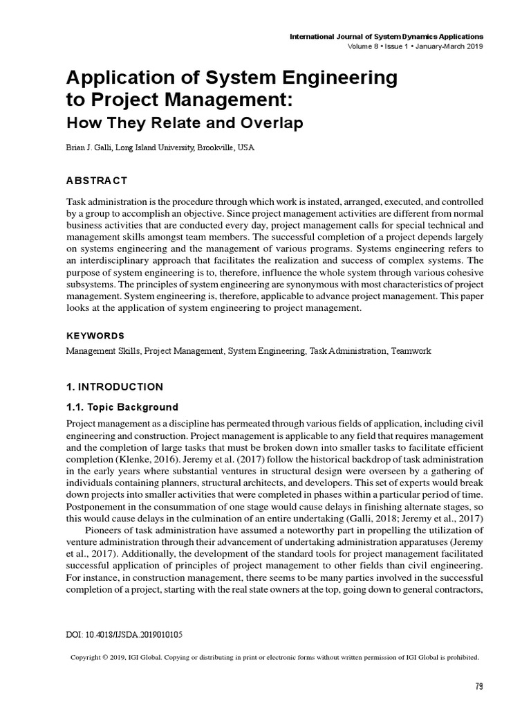 Galli2019 System Eng Project Mana | PDF | Project Management | Systems ...