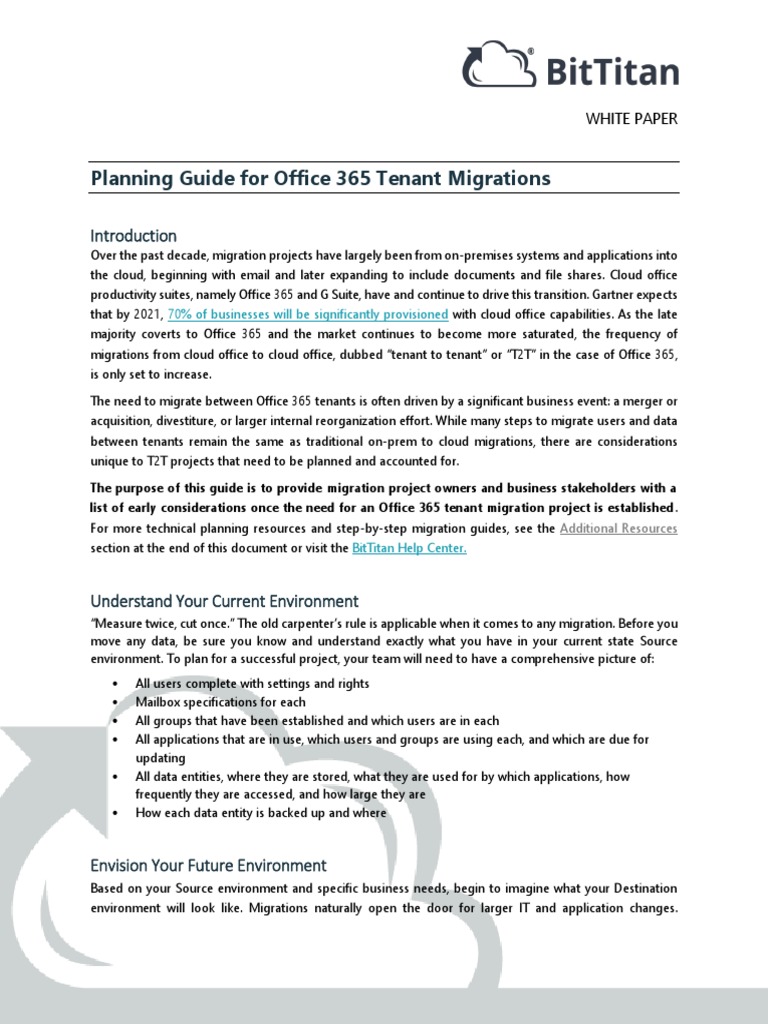 Cloud Bittitan WP T2TPlanningGuideforOffice365TenantMigrations | PDF ...
