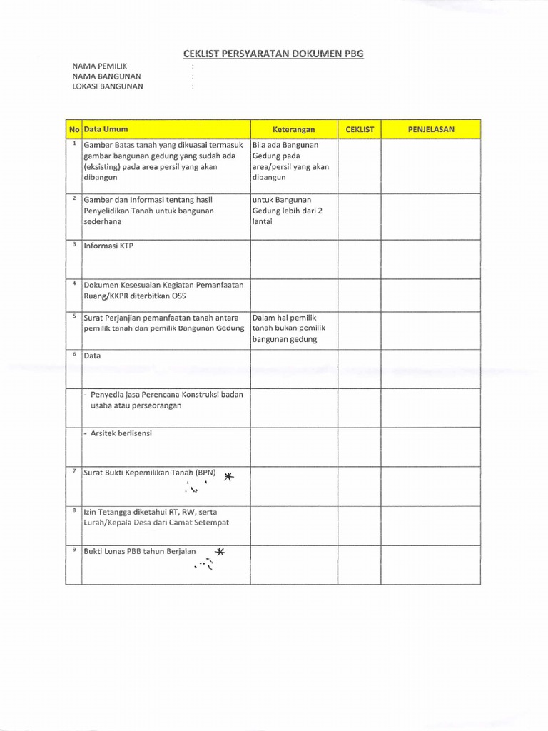 Ceklist Persyaratan Dokumen PBG | PDF