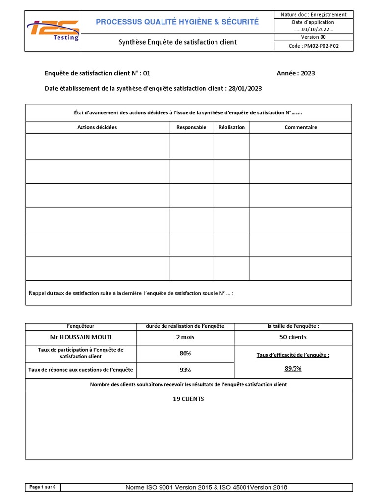 Synthèse Enquête Satisfaction Client 2023 | PDF | Sécurité