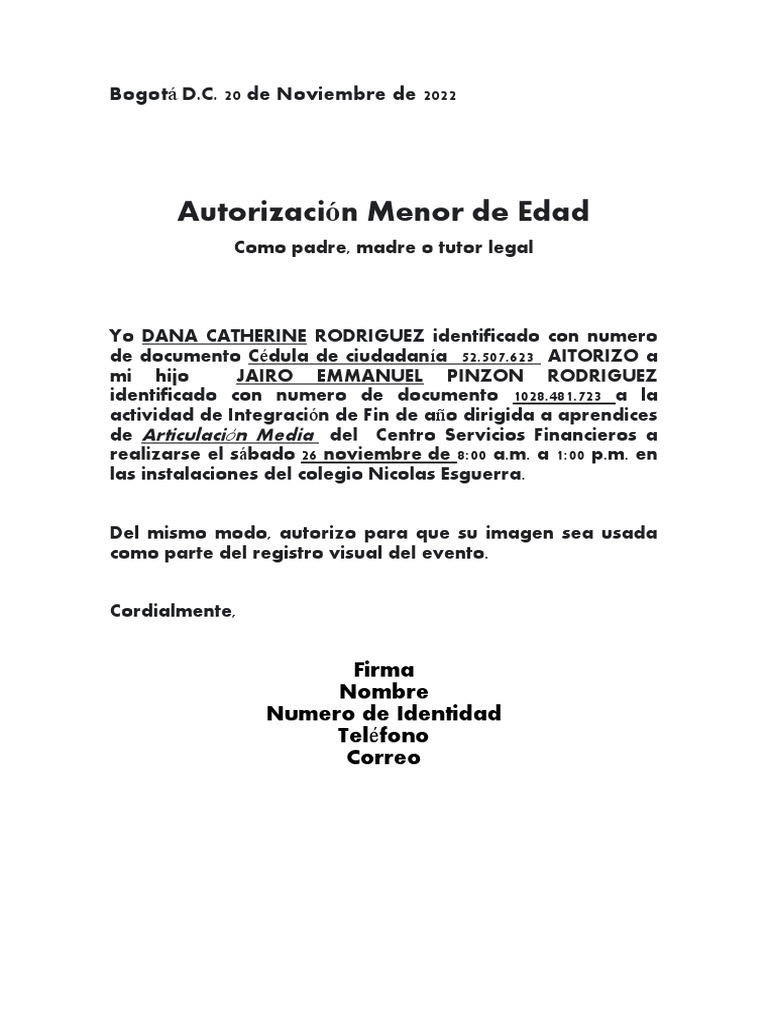 Modelo Autorización Acudiente | PDF