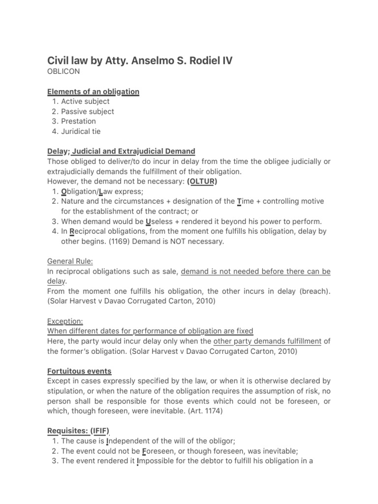 OBLICON by Atty. Anselmo S. Rodiel IV | PDF | Guarantee | Lease