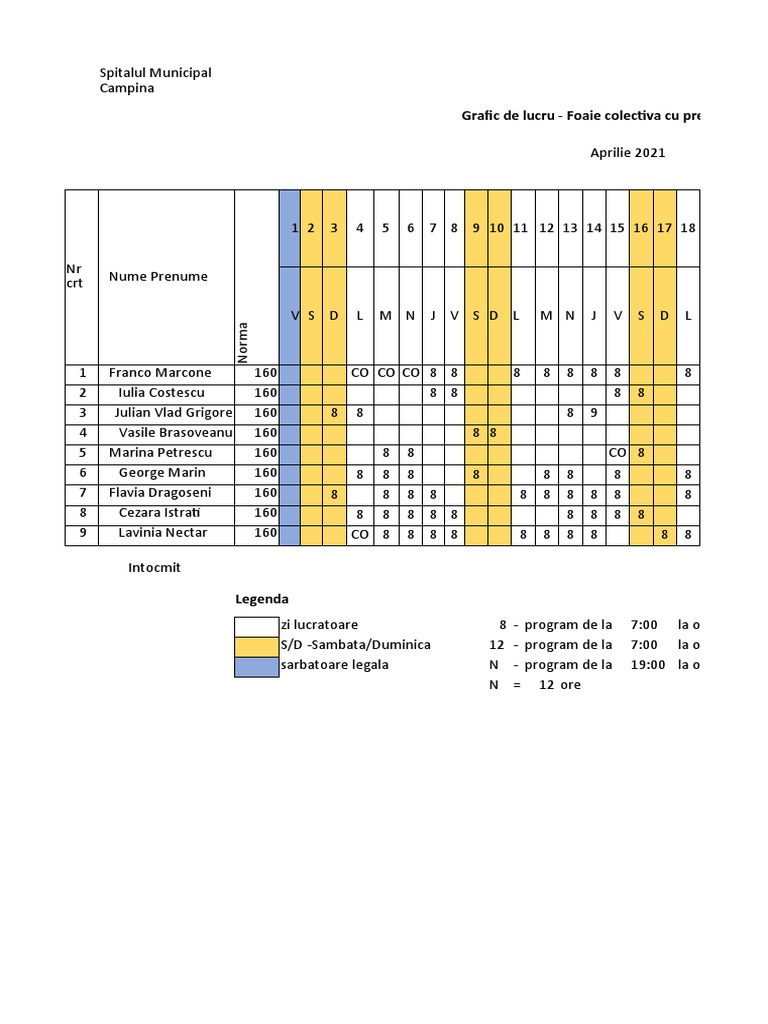 Fisa Pontaj Personal Medical | PDF