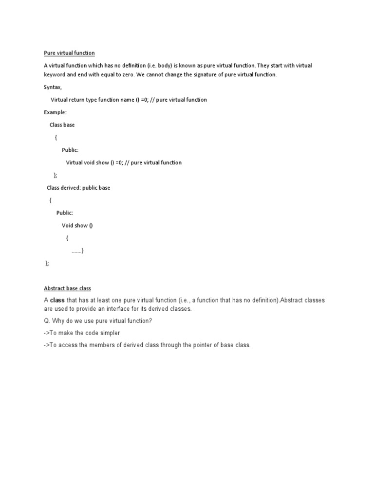 Pure Virtual Function | PDF