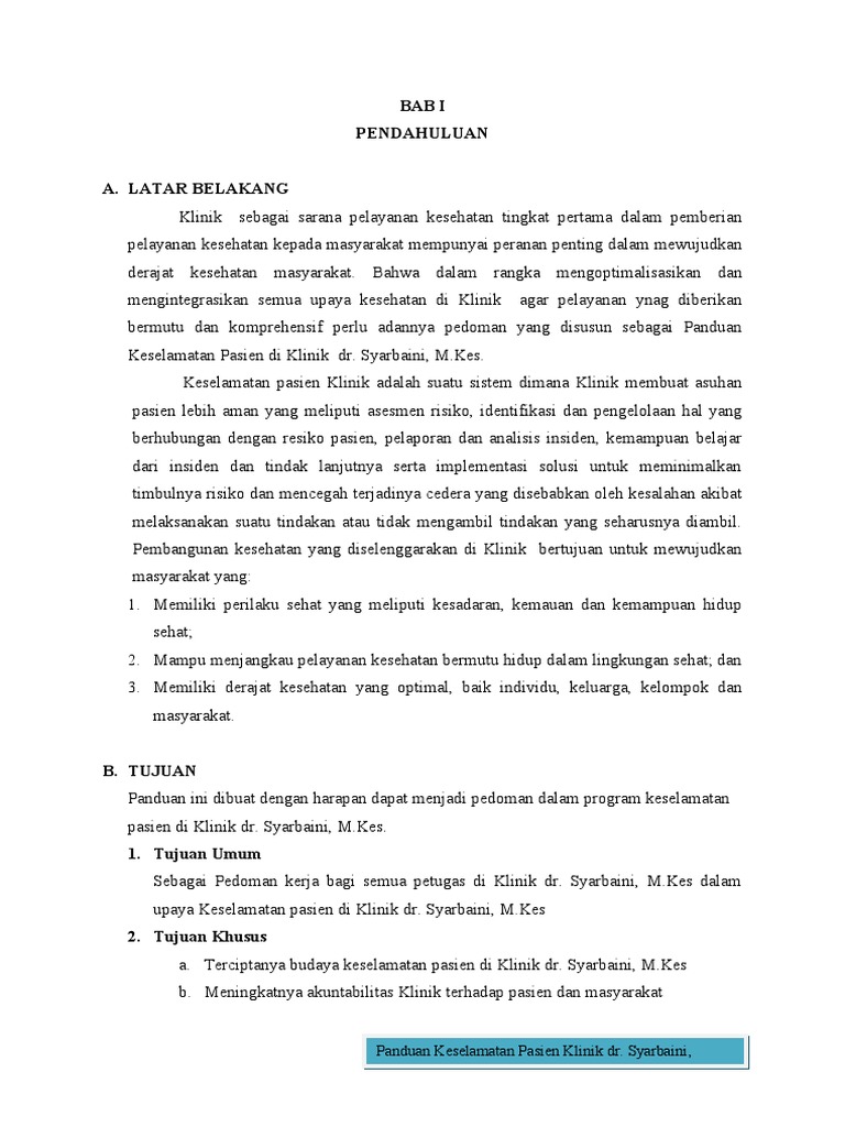 Panduan Keselamatan Pasien Klinik Syarbaini | PDF