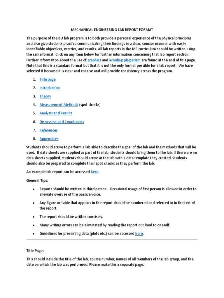 Mechanical Engineering Lab Report Format | PDF | Experiment | Data Mechanical Engineering Lab Report Format | PDF | Experiment | Data