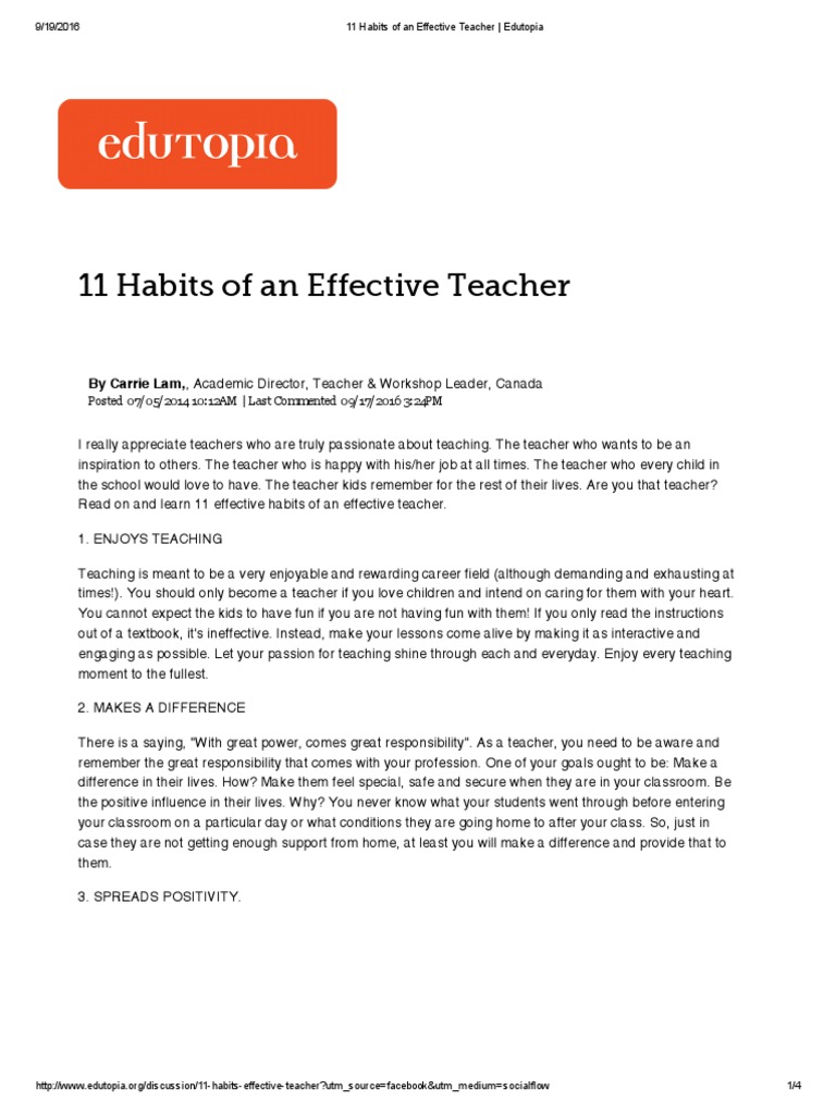 11 Habits of An Effective Teacher - Edutopia | PDF | Teachers | Classroom