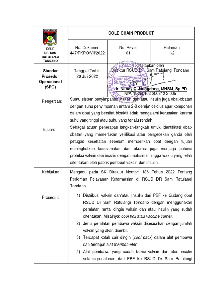 Sop Cold Chain Product | PDF
