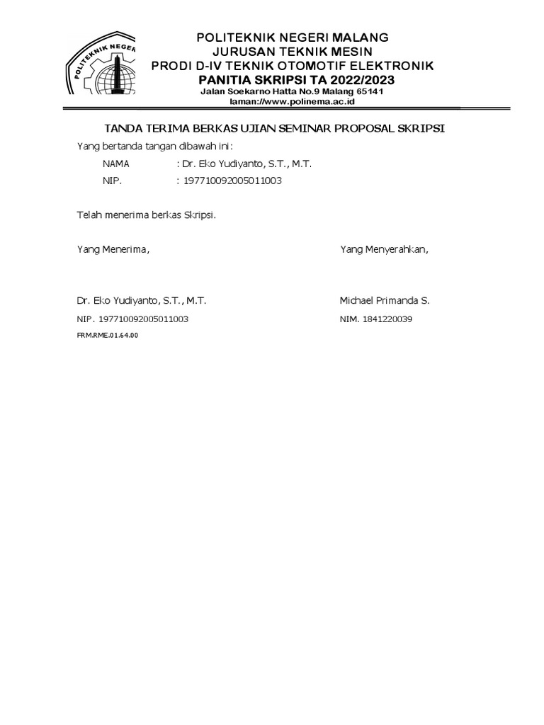 Tanda Terima Berkas, Dr. Eko | PDF