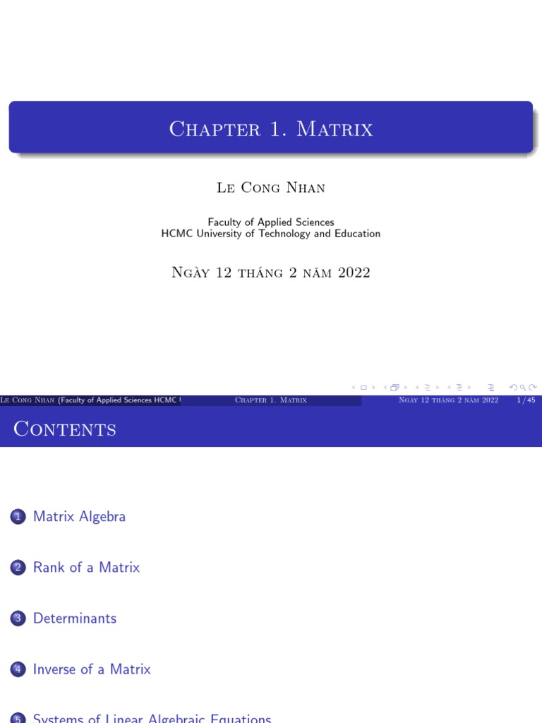 Chapter 1 | Download Free PDF | Matrix (Mathematics) | System Of Linear Equations