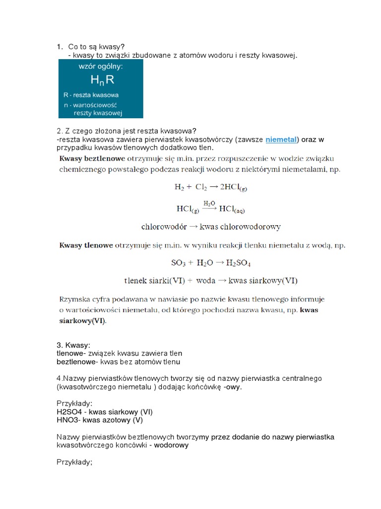 Kwasy - Klasa 8 | PDF