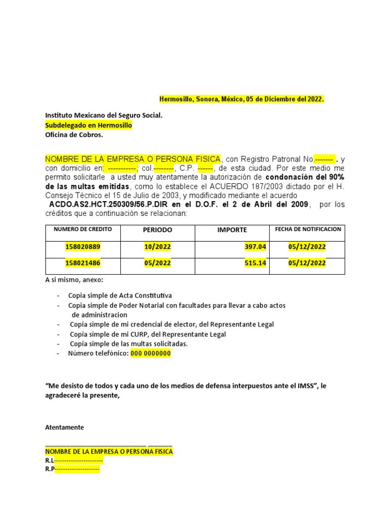 Imss Solicitud Condonacion Multas | PDF | Derecho