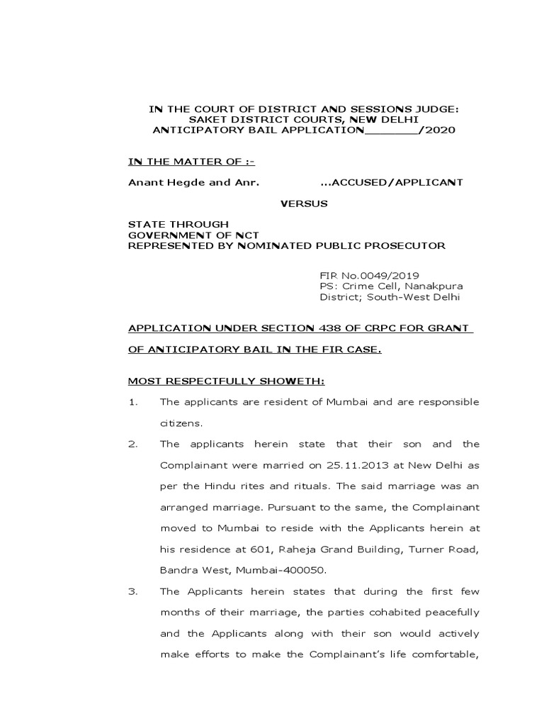 Anticipatory Bail Application Overview | PDF | Arrest | Bail