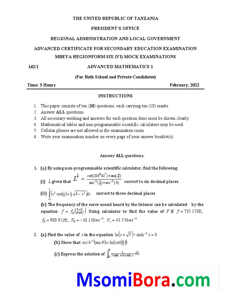 Mbeya (Science) - Mock F6 2022 | PDF | Photosynthesis | Action Potential