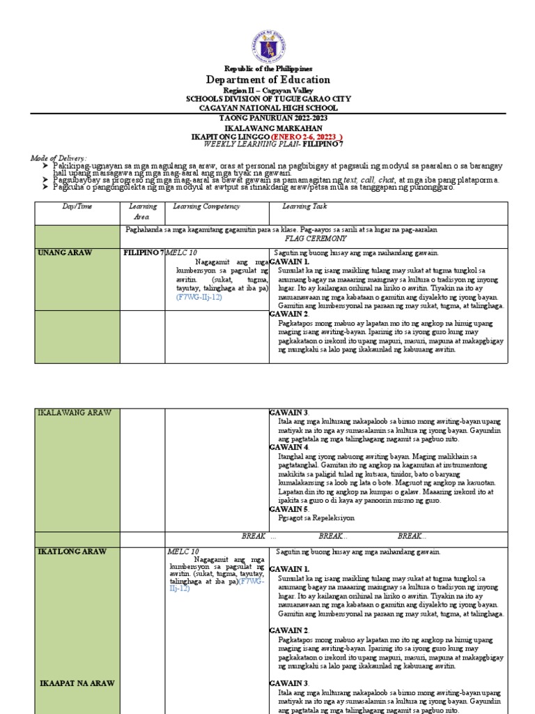 WHLP Week 7 Filipino G7 | PDF