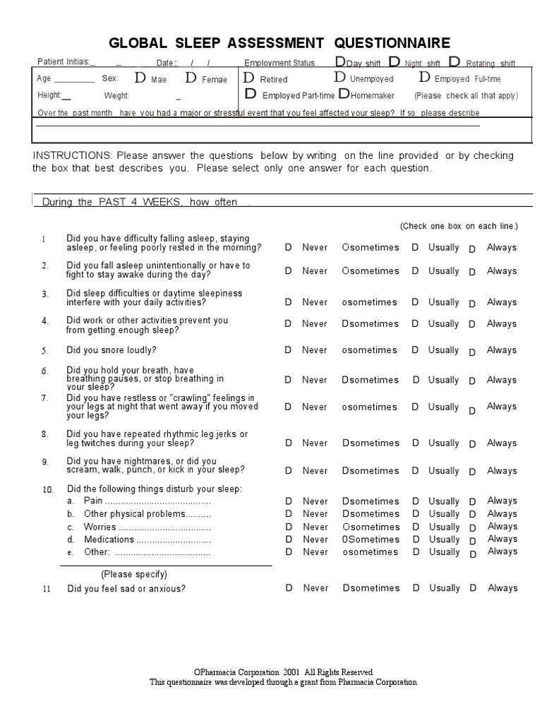 GSAQ | PDF | Sleep | Clinical Medicine