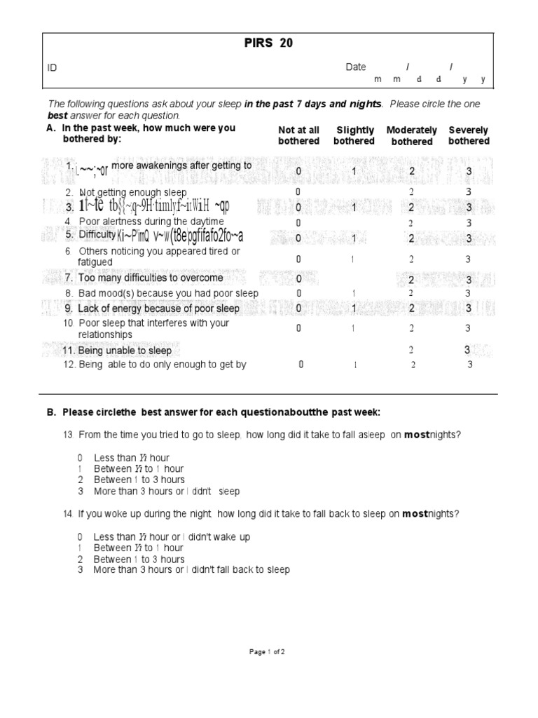 PIRS 20 Instrument | PDF | Sleep | Zoology