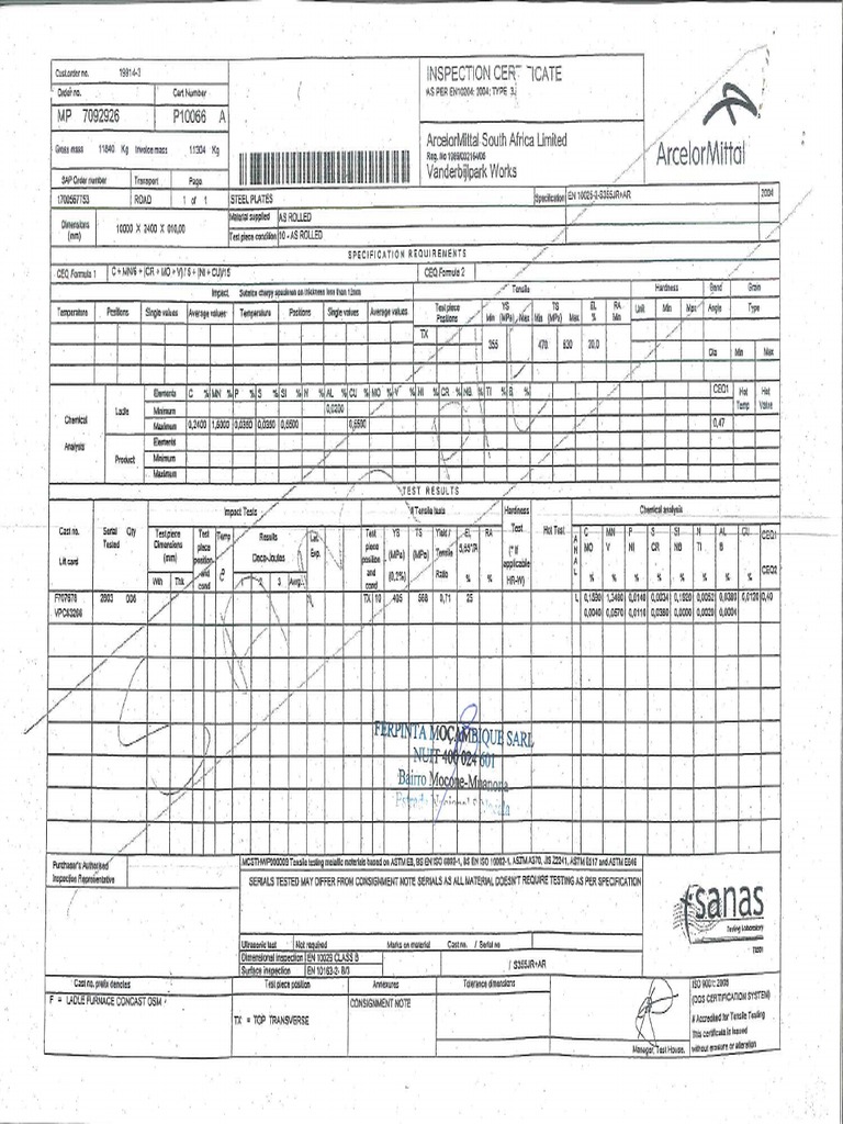 Certificado - Chapa 10mm | PDF