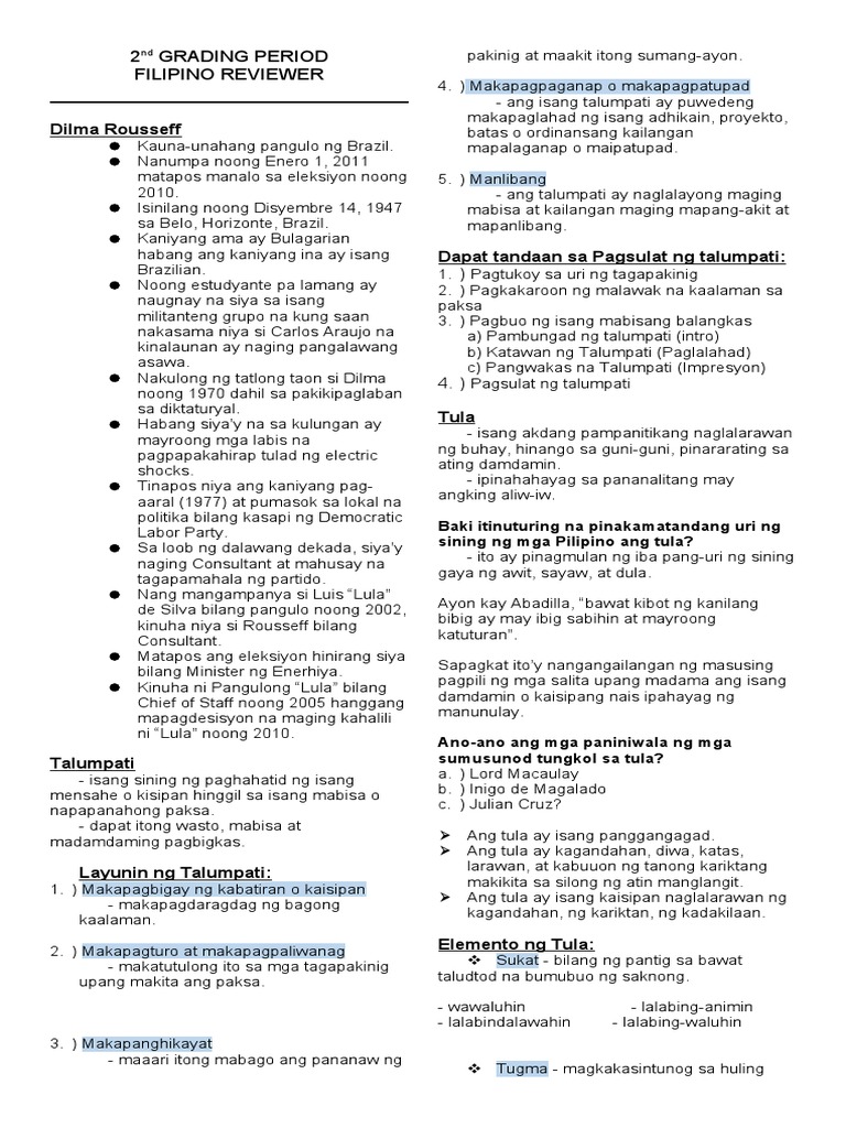 2nd Grading Period Fili | PDF