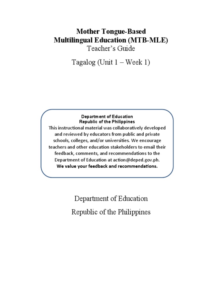 Mother Tongue-Lesson Plan | PDF