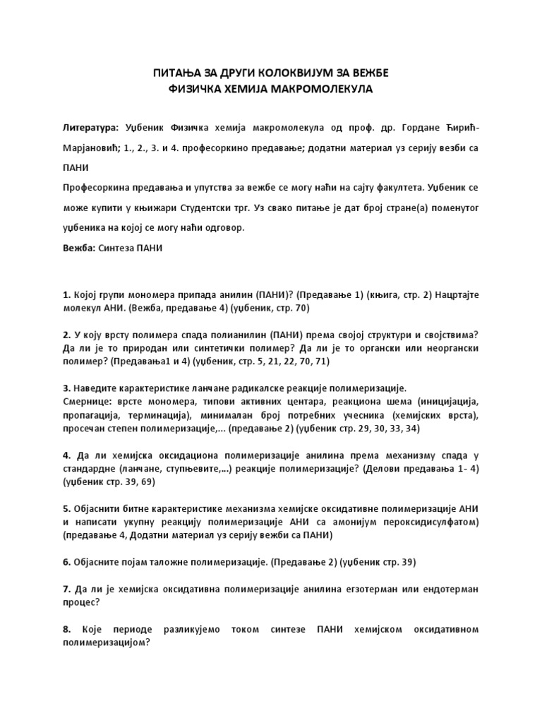 FHM - Pitanja Za II Kolokvijum | PDF