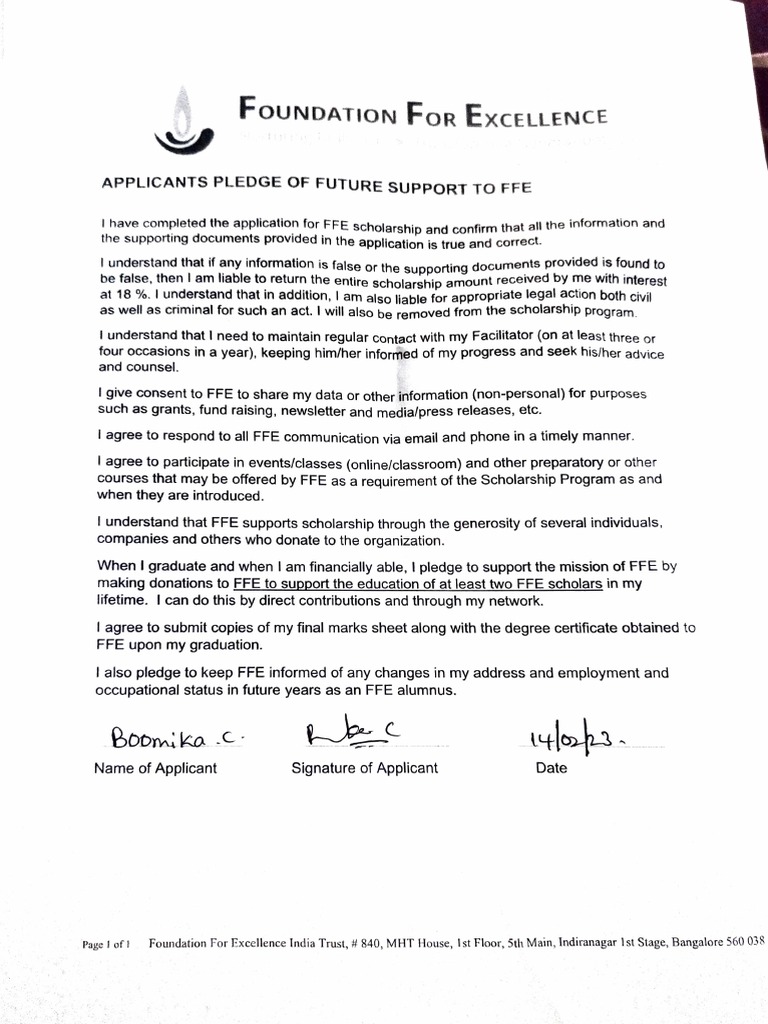 Applicant's Pledge of Future Support To FFE | PDF | Career & Growth | Social Science