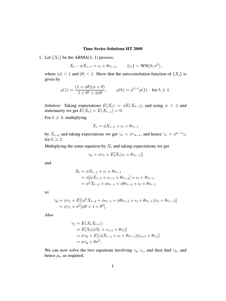 Solutions Ht2009 | PDF | Stationary Process | Mathematics